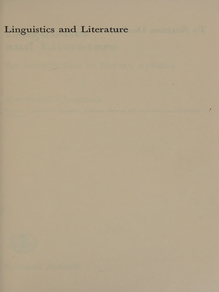 Linguistics and Literature An Introduction To Literary Stylistics | PDF