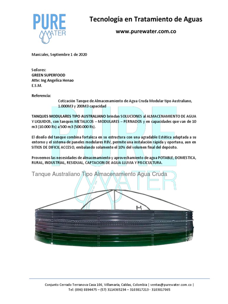 Cotización Tanque Modular Australiano Tipo Reservorio 1000M3 y 200M3 ...
