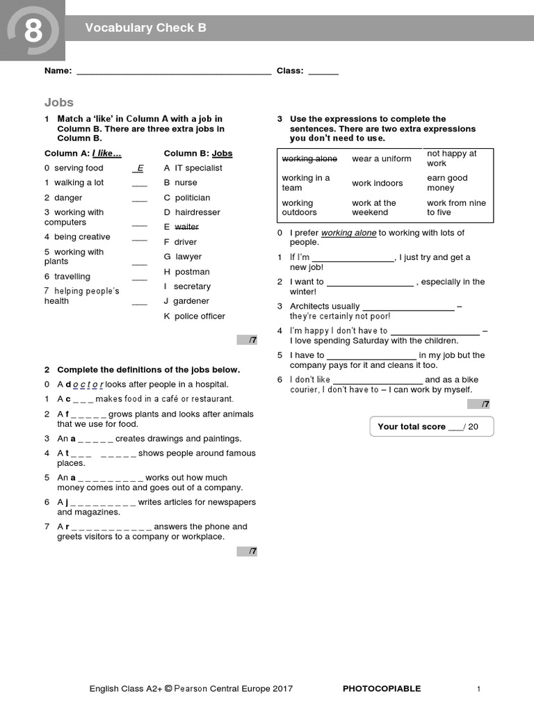 ECA2plus - Tests - Vocabulary Check 8B | PDF