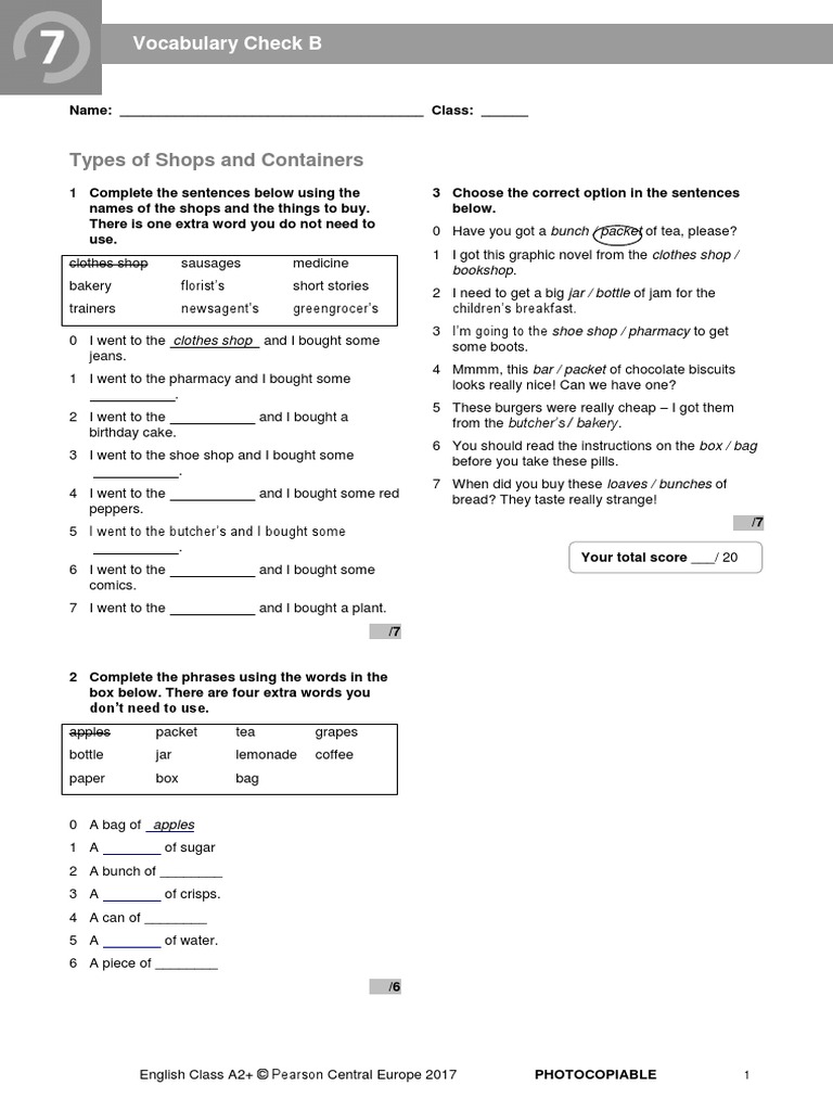 ECA2plus - Tests - Vocabulary Check 7B | PDF | Foods | Cuisine