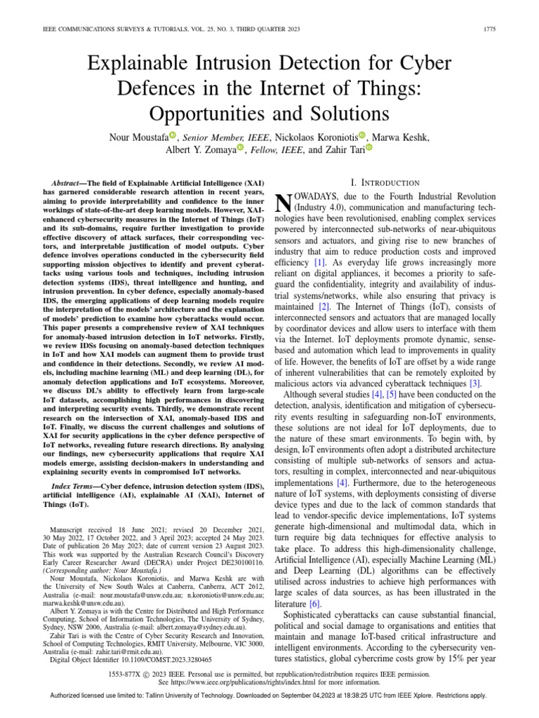 Explainable Intrusion Detection For Cyber Defences in The Internet of ...