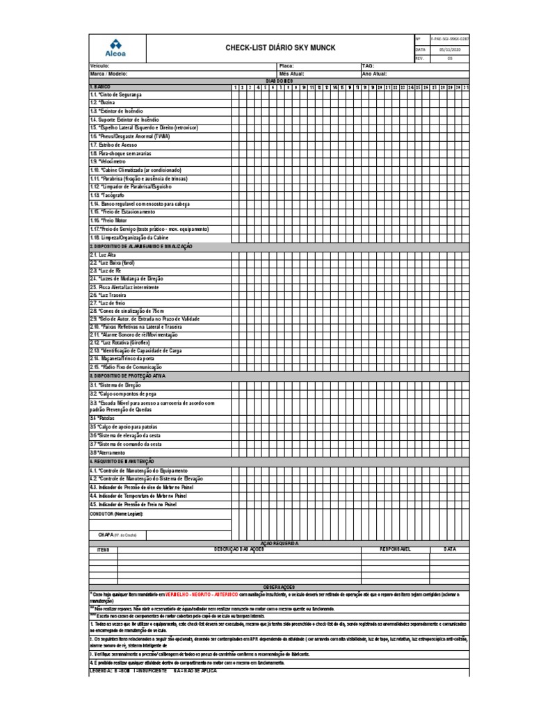 Check-List Diário Sky Munck | Download grátis PDF | Tecnologia de ...