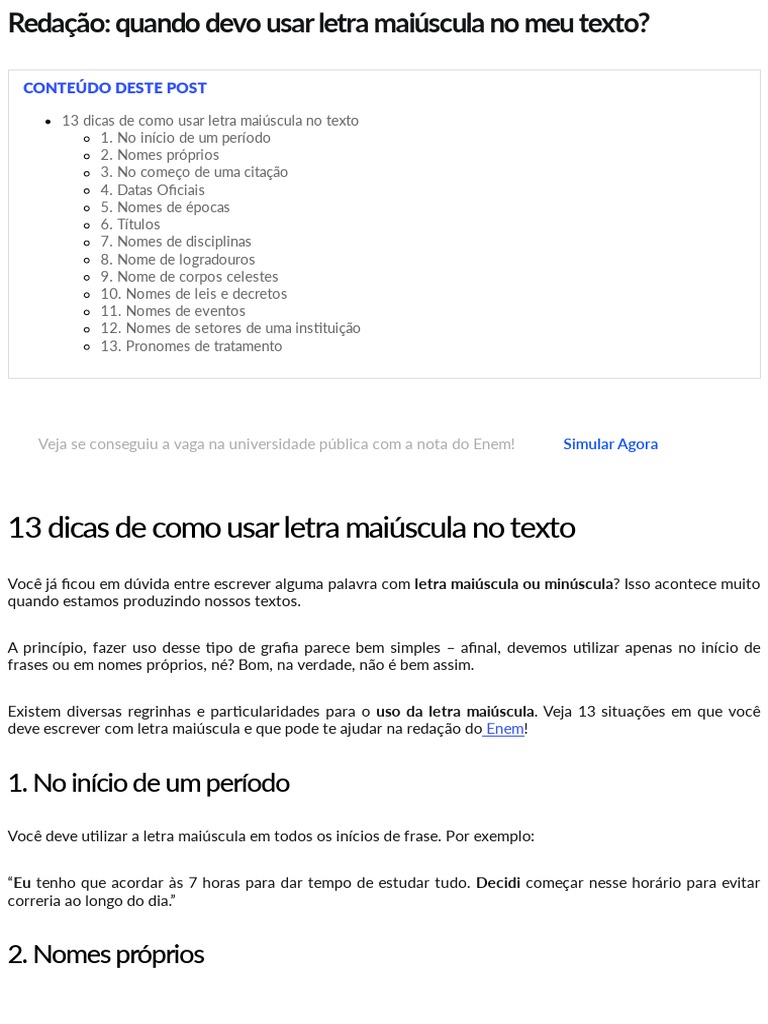 Uso de Letra Maiúscula na Redação | PDF | Caixa alta e caixa baixa