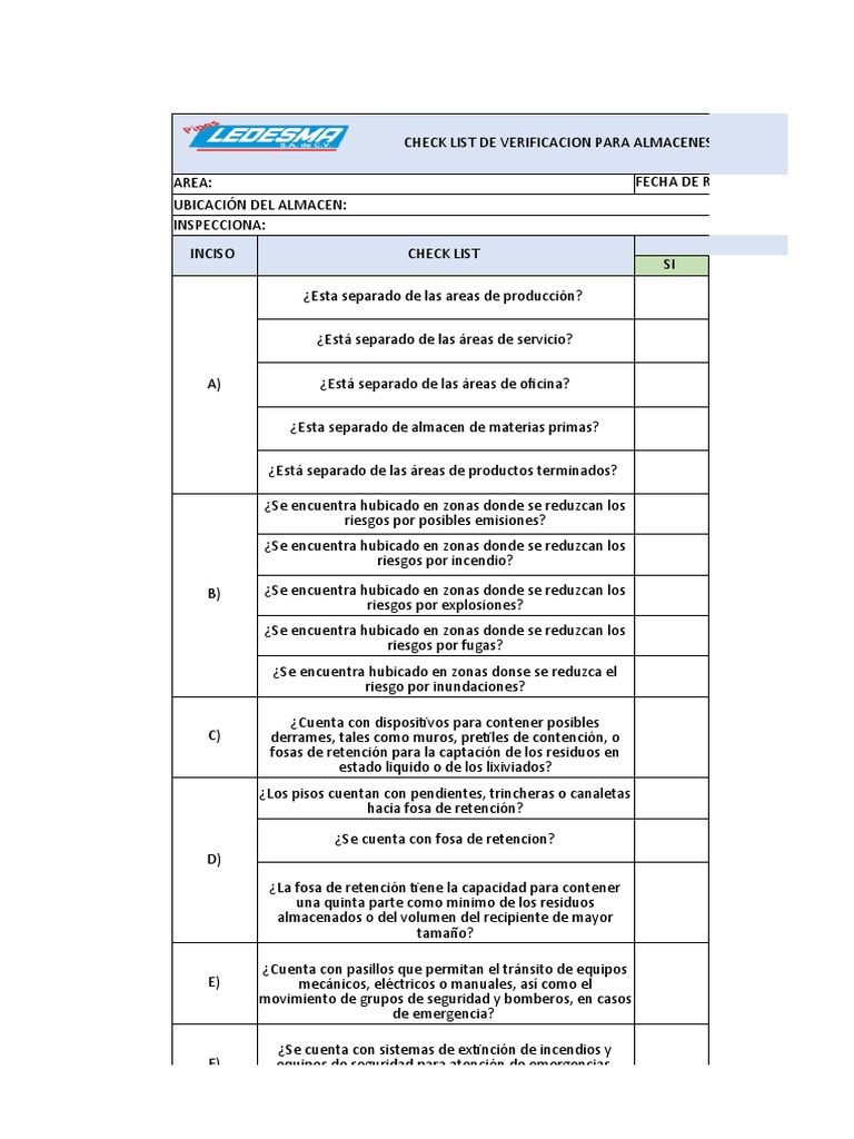 Check List Almacén Residuos Peligrosos | PDF | Residuos | Naturaleza
