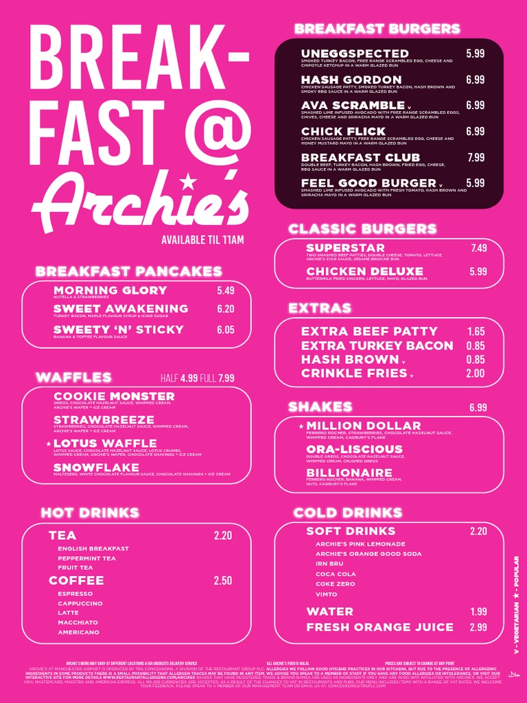 Archies Menu Airport Breakfast 13 79 | PDF