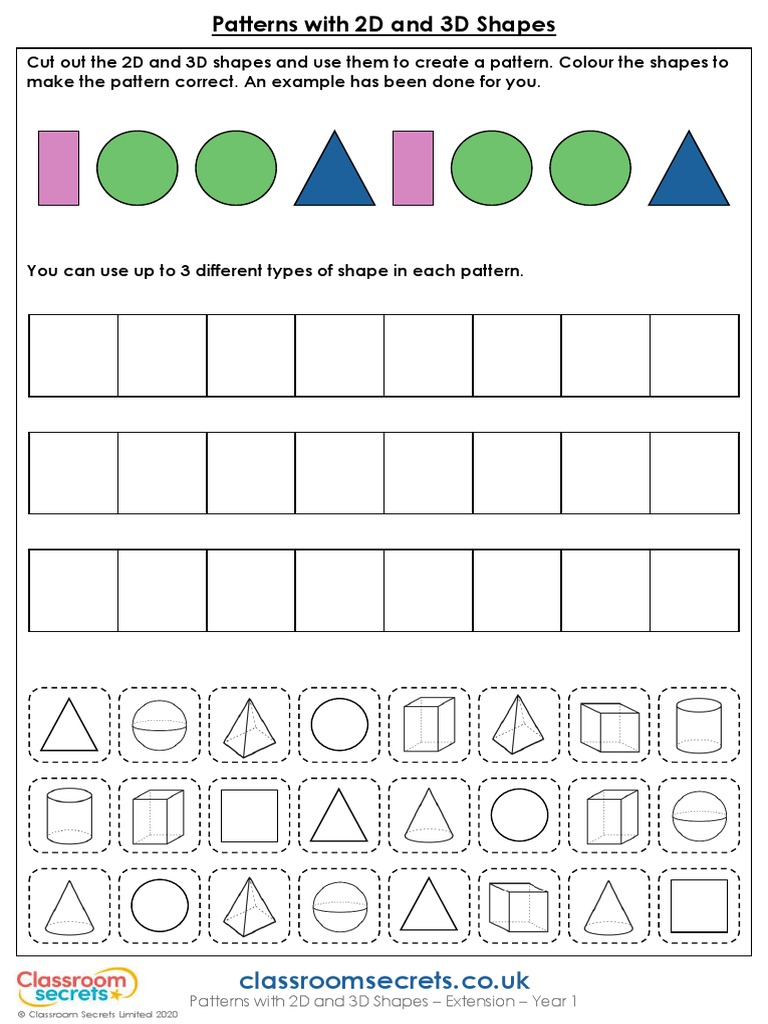 2D and 3D Shape Patterns Worksheet | PDF