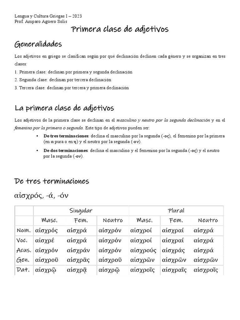 Primera Clase de Adjetivos | PDF