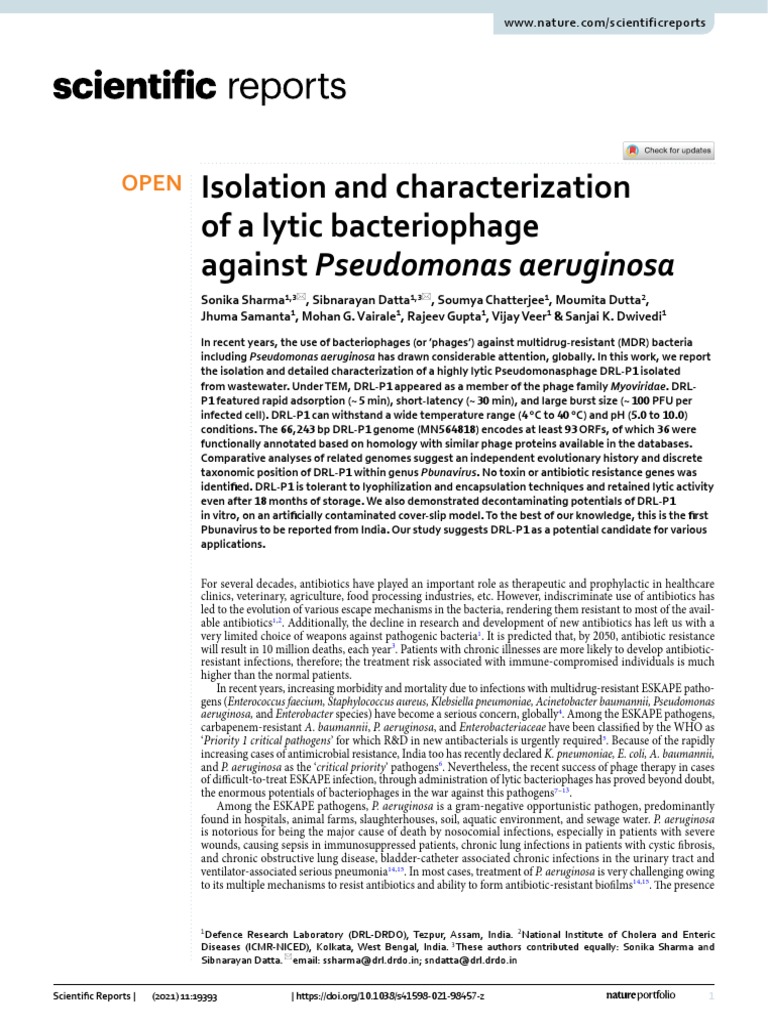Isolation and Characterization of A Lytic Bacteriophage Against Pseudomonas Aeruginosa | PDF