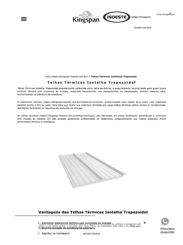 Telhas Térmicas Isotelha Trapezoidal L Kingspan Isoeste Informações | PDF