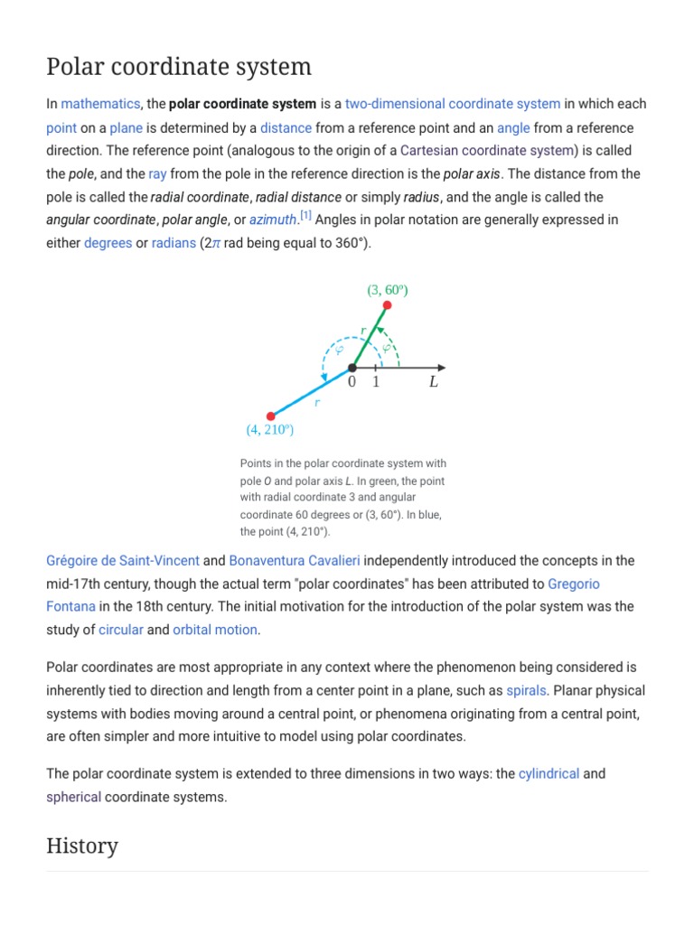 Polar Coordinate System - Wikipedia | PDF | Complex Number | Angle