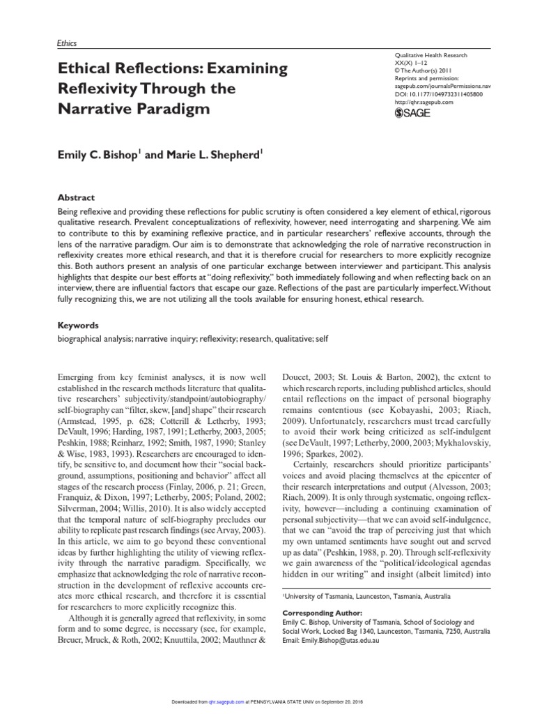 Ethical Reflections Examining Reflexivity Through The Narrative Paradigm | PDF | Reflexivity ...
