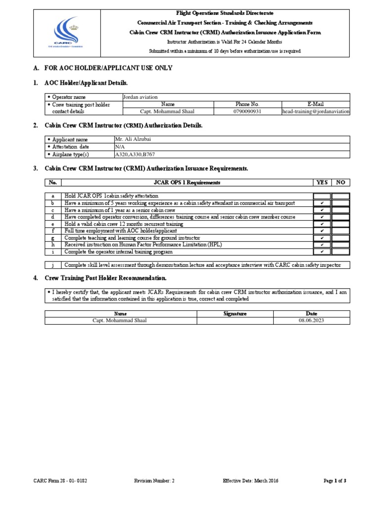 0182-Cabin_Crew_CRM_InstructorCRMI | PDF | Flight Attendant | Aviation