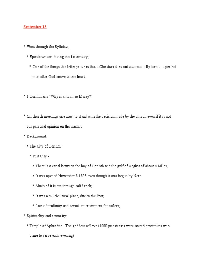 1 Corinthians - Notes | PDF | Paul The Apostle | First Epistle To The ...