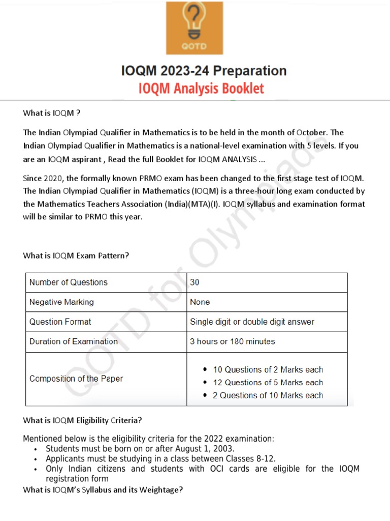 IOQM Analysis Booklet @QOTDforOlympiads | PDF
