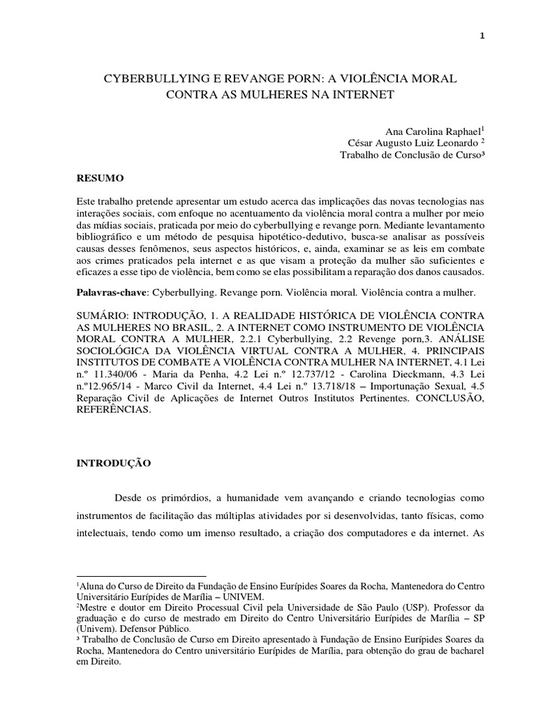 Cyberbullying e Revange Porn A Violência Moral | PDF | Gênero | Estudos ...