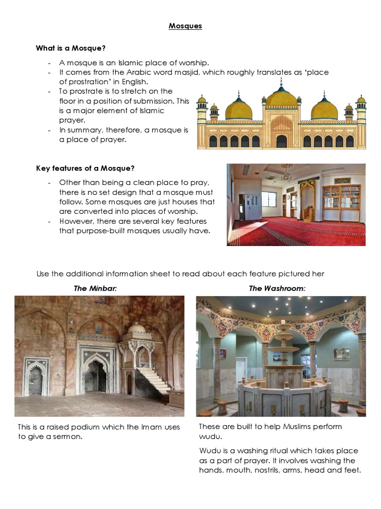 Year 6 Mosque Information Sheet 1 | PDF | Mosque | Abrahamic Religions