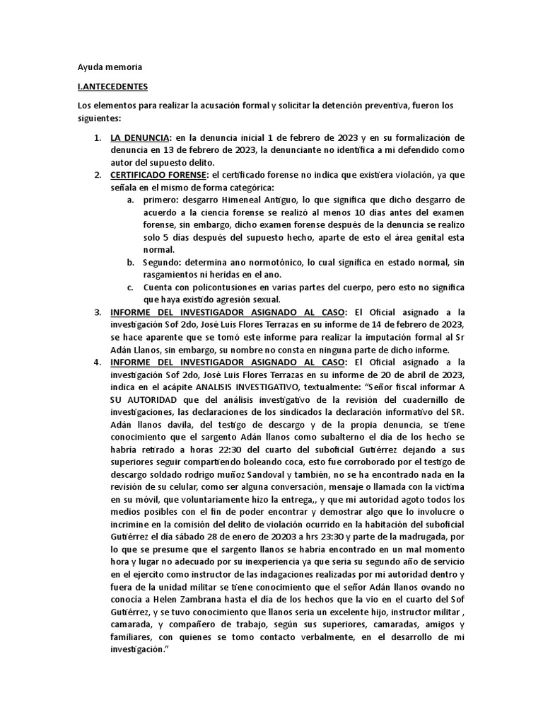 Defensa del Sargento Adán Llanos | PDF | Evidencia (ley) | Fiscal