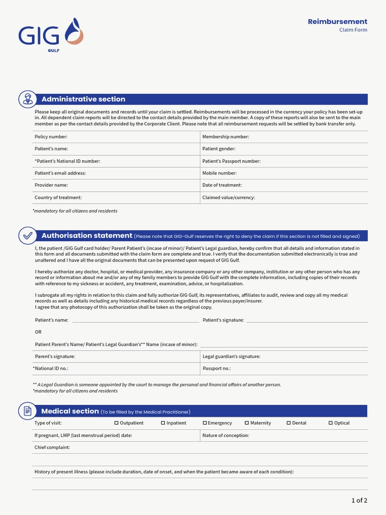 GIG Gulf Reimbursement Claim Form | PDF | Patient | Bahrain