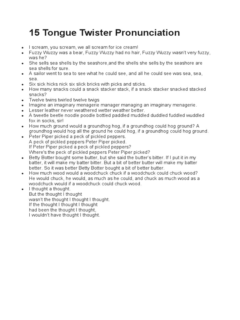 15 Tongue Twister Pronunciation | PDF
