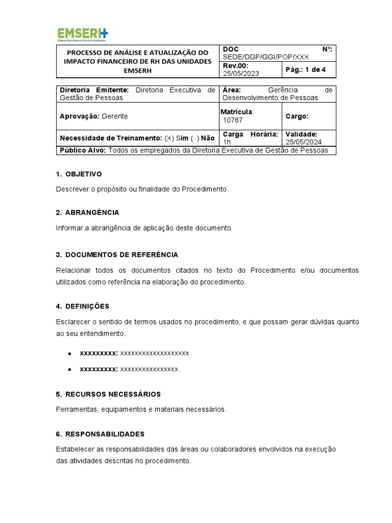 Anexo II - Modelo de Procedimento Operacional Padrão (POP) | PDF