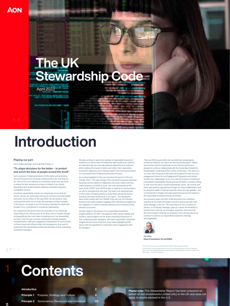 Aon UK Stewardship Code 2023 Report | PDF | Investing | Risk