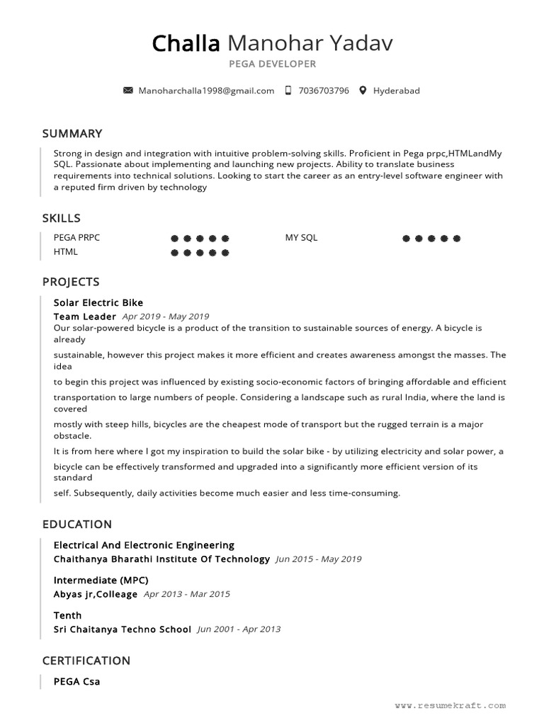 Entry-Level Pega Developer Resume | PDF | Career & Growth