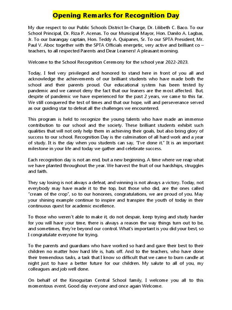 Opening Message | PDF