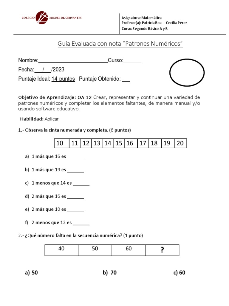 Guía Evaluada Patrones 2° Básico | PDF