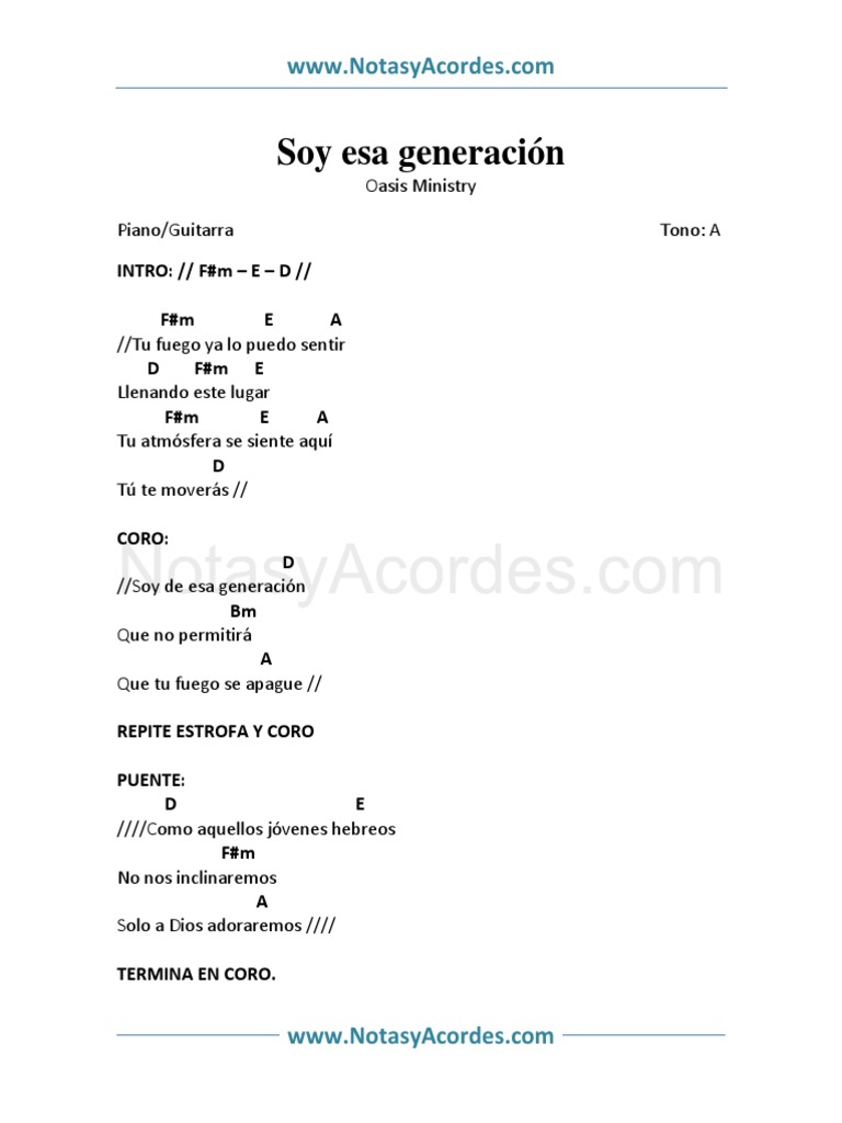 Letras y acordes: Soy esa generación | PDF