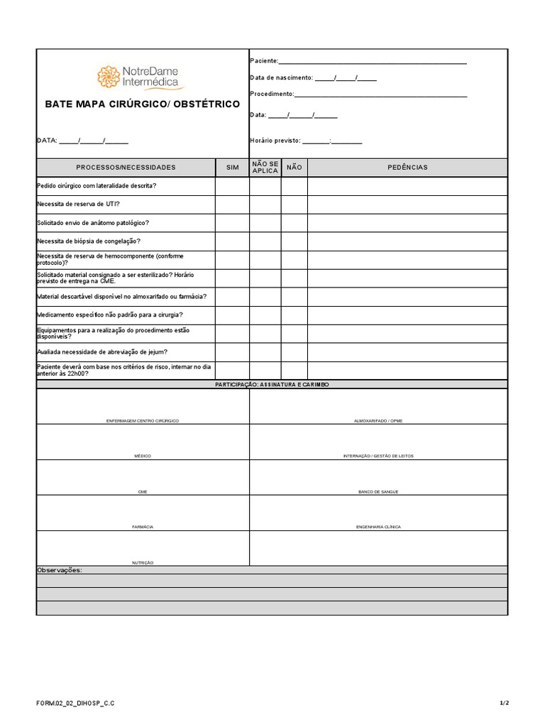 Cópia de Novissimo - FORM.02_02_DIHOSP_C.C BATE MAPA CIRÚRGICO | PDF ...