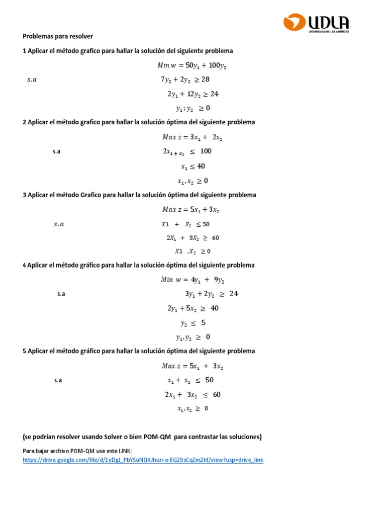 Problemas para Resolver Metodo Grafico | PDF