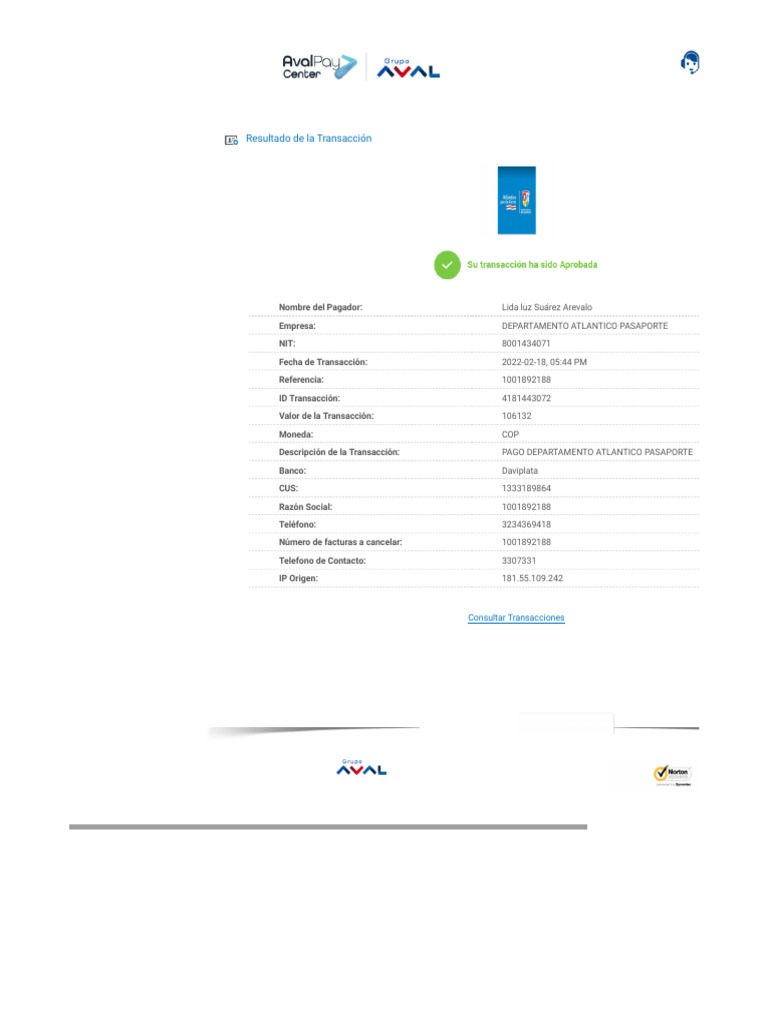 Pasarela de Pagos Aval - Resultado | PDF