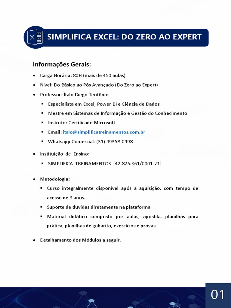 Ementa Simplifica Excel - Do Zero Ao Expert | PDF | Microsoft Excel | SQL
