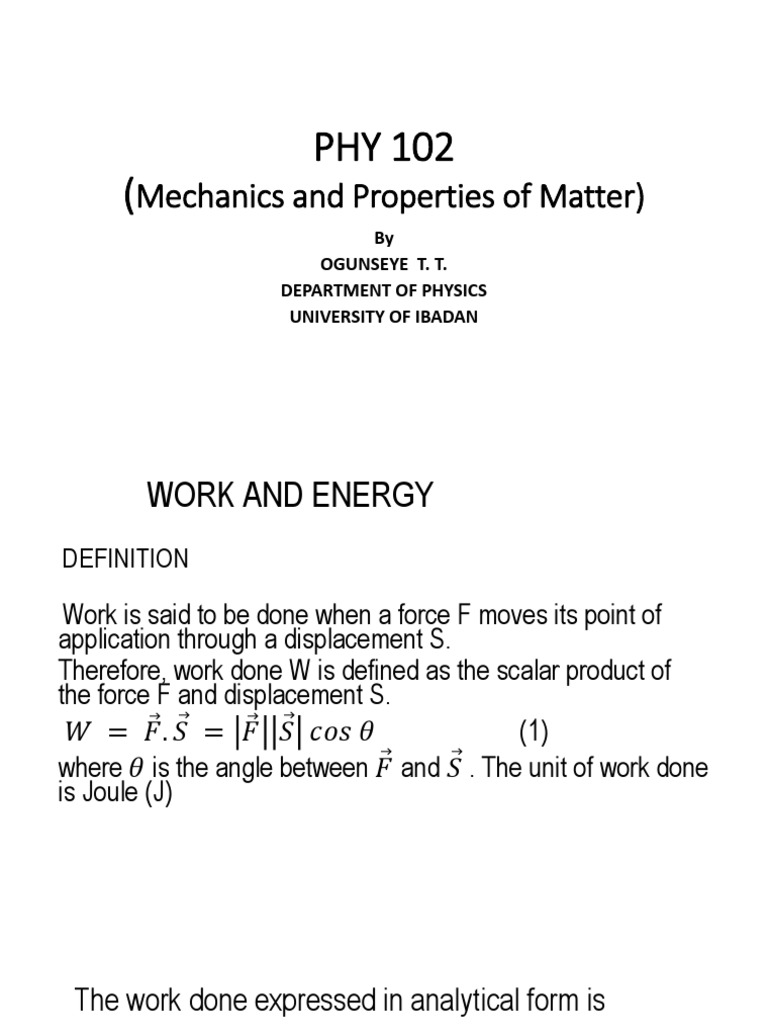 PHY 102 - Work and Energy | PDF | Collision | Momentum