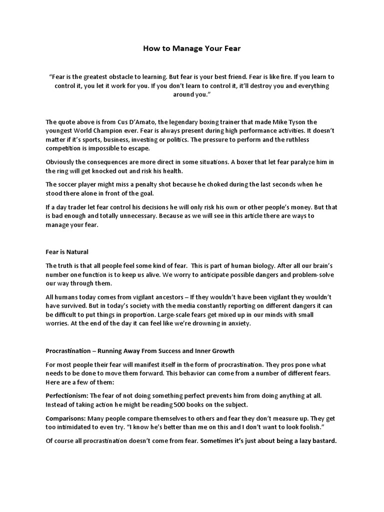 How To Manage Your Fear | PDF | Procrastination | Professional Skills
