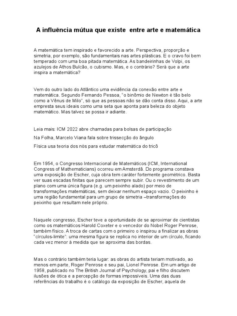 A Influência Mútua Que Existe Entre Arte e Matemática | PDF ...