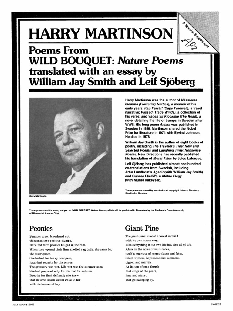 Martinson, Harry - Poems From Wild Bouquet, (1985) 14.4 American Poetry ...