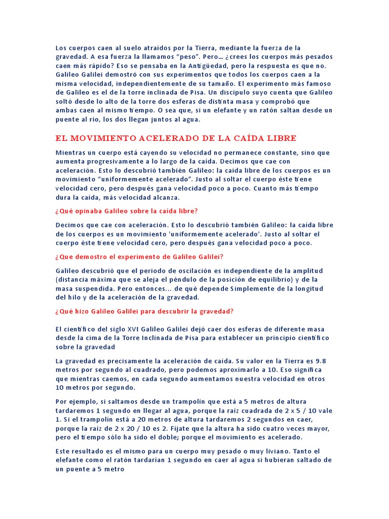 Los Cuerpos Caen Al Suelo Atraídos Por La Tierra | PDF | Gravedad ...
