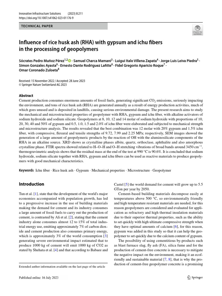 Infuence of Rice Husk Ash (RHA) With Gypsum and Ichu Fbers | PDF ...