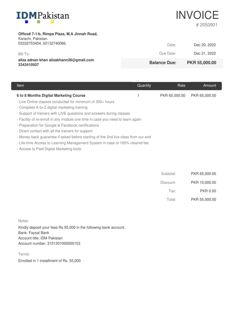 Invoice: Office# 7-1/b, Rimpa Plaza, M.A Jinnah Road | PDF