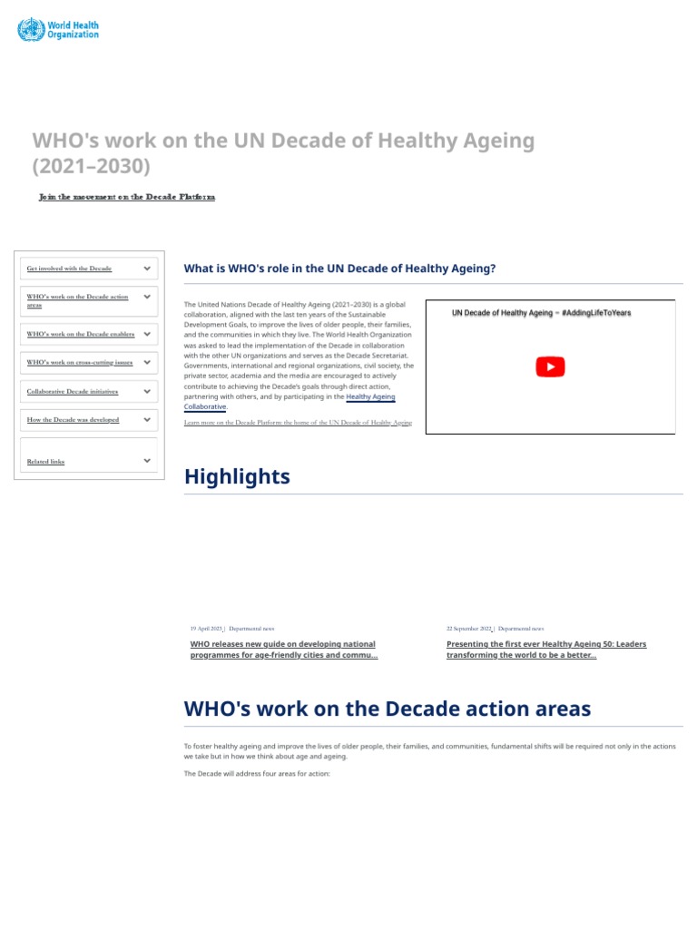 WHO's Work On The UN Decade of Healthy Ageing (2021-2030) | PDF WHO's Work On The UN Decade of Healthy Ageing (2021-2030) | PDF