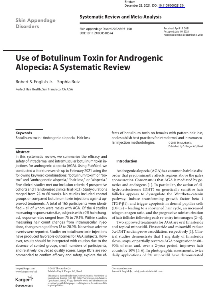 Use of Botolinum Toxin For Androgenic Alopecia | PDF | Botulinum Toxin | Hair Loss