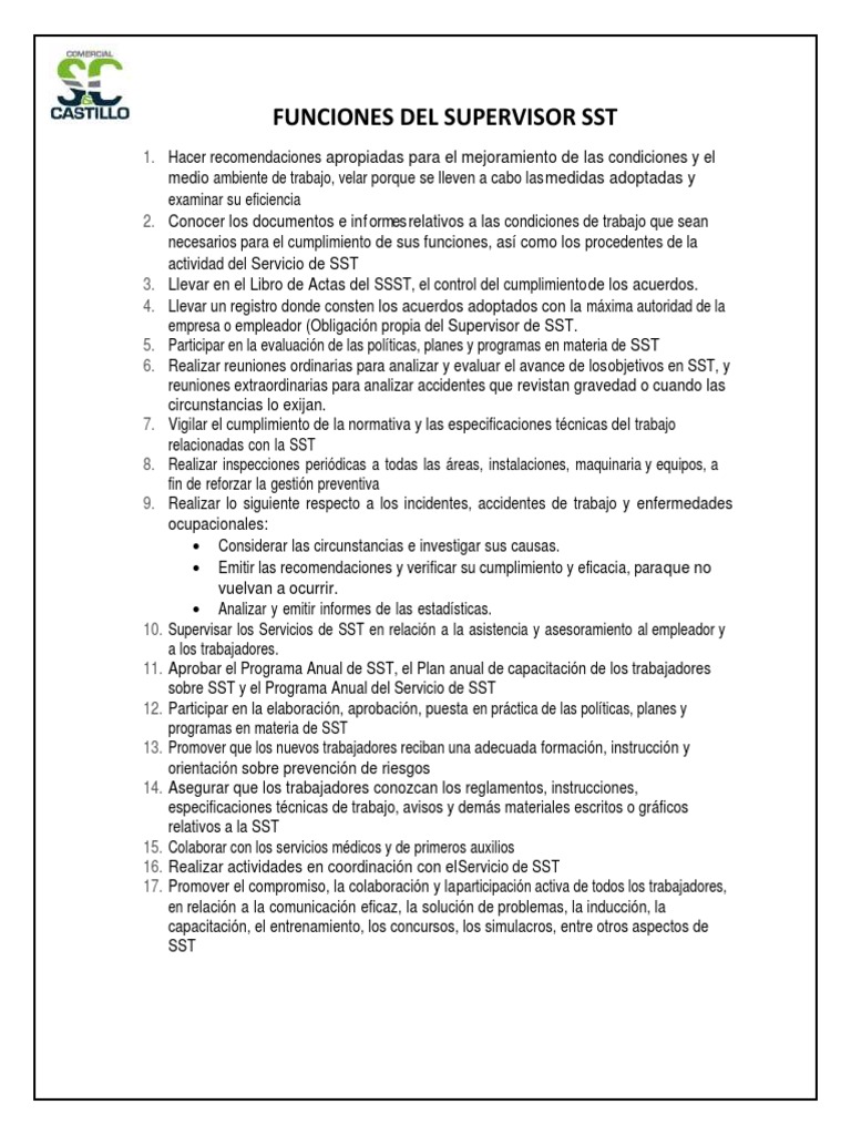 Funciones Del Supervisor SST | PDF