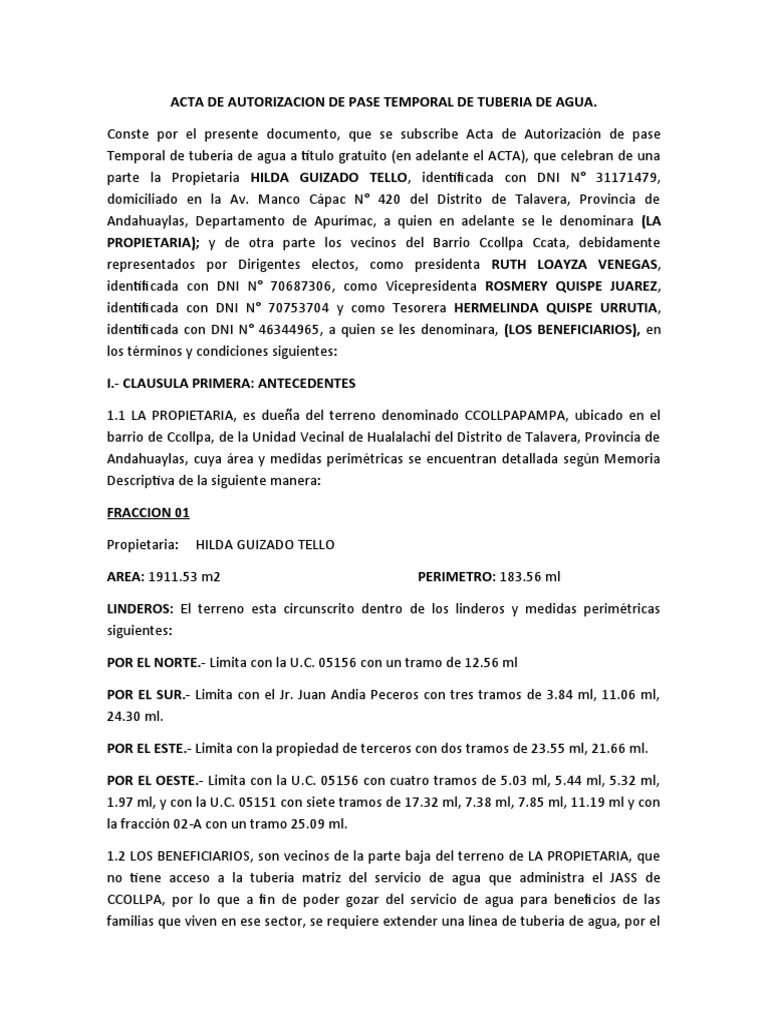 Acta de Autorizacion de Pase Por Terreno | PDF | Ley Pública | Justicia