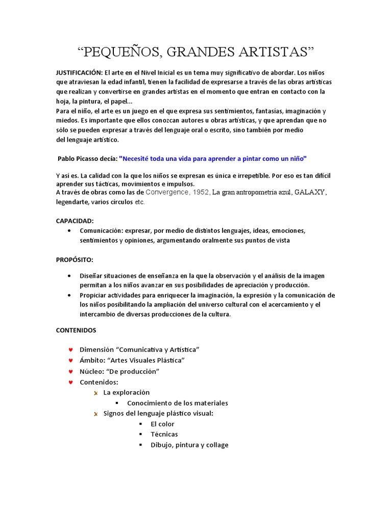 Pequeños, Grandes Artistas PROYECTO | PDF | Arte