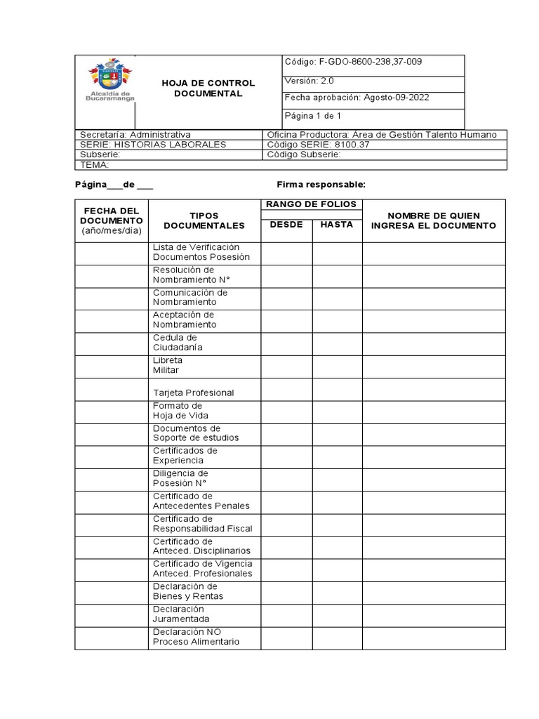 Hoja de Control Documental-Actualizada | PDF