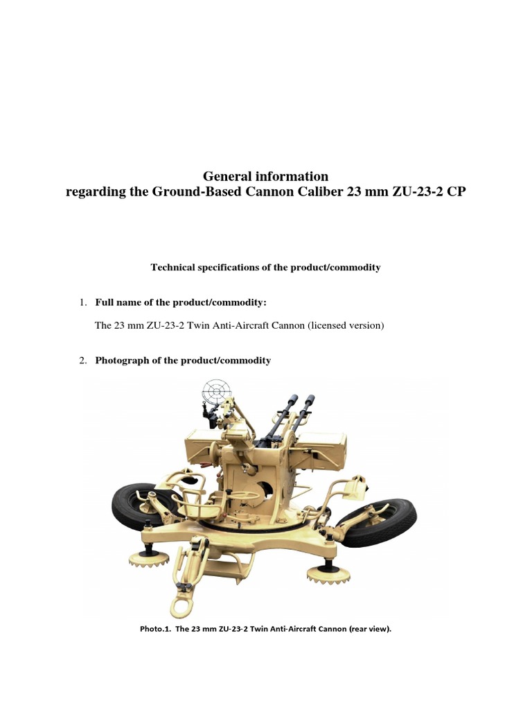 Anti-Aircraft Cannon Specs | PDF | Anti Aircraft Warfare | Equipment