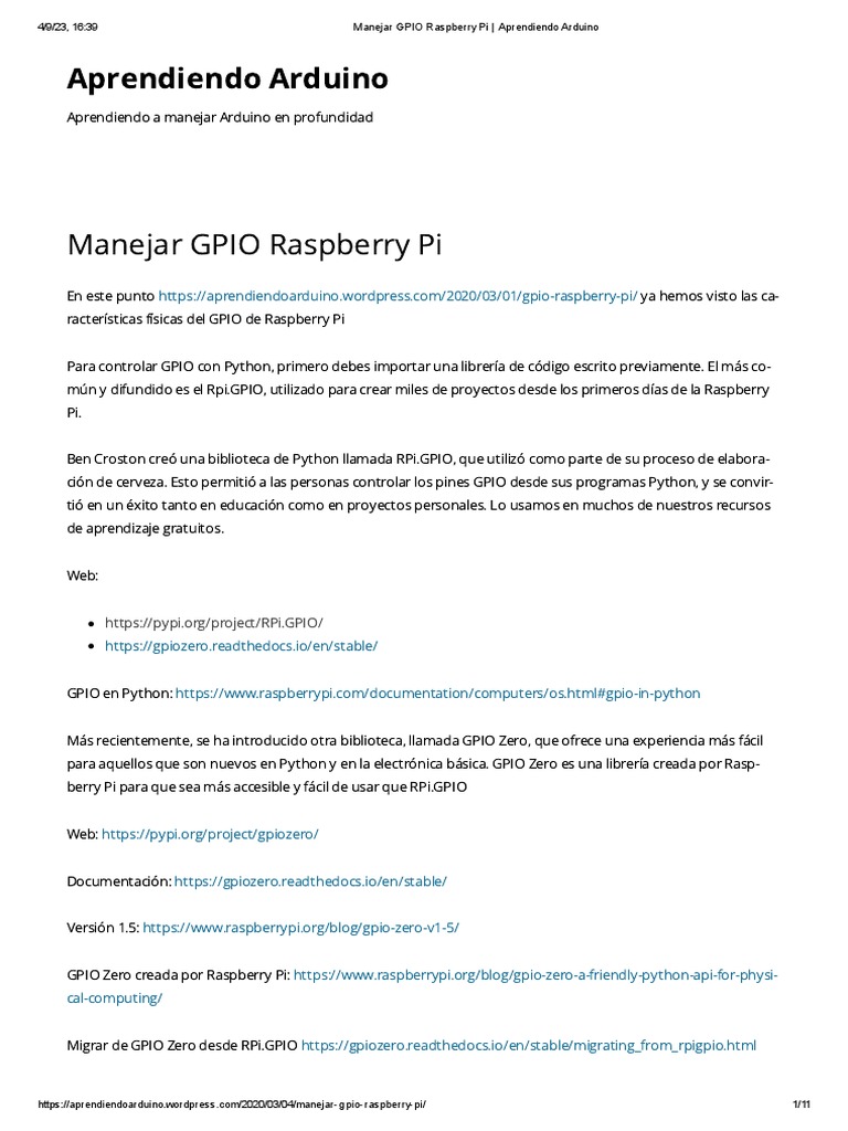 Manejar GPIO Raspberry Pi - Aprendiendo Arduino | PDF | Raspberry Pi ... Manejar GPIO Raspberry Pi - Aprendiendo Arduino | PDF | Raspberry Pi ...