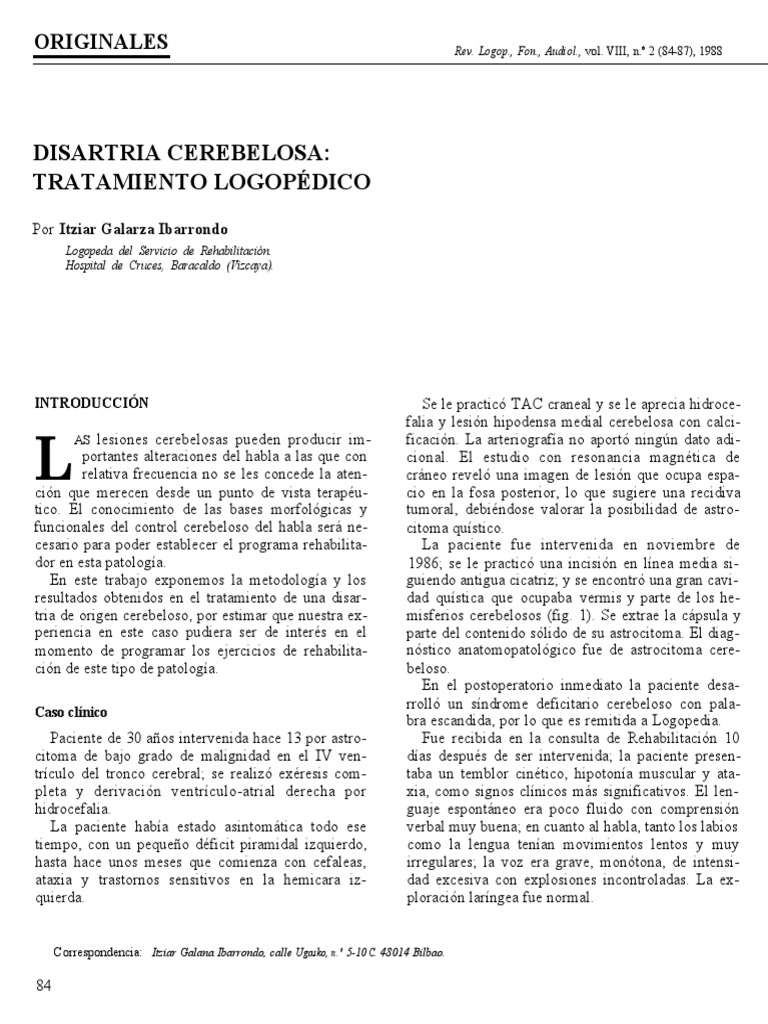 Tratamiento Logopédico de Disartria Cerebelosa | PDF | Medicina CLINICA ...