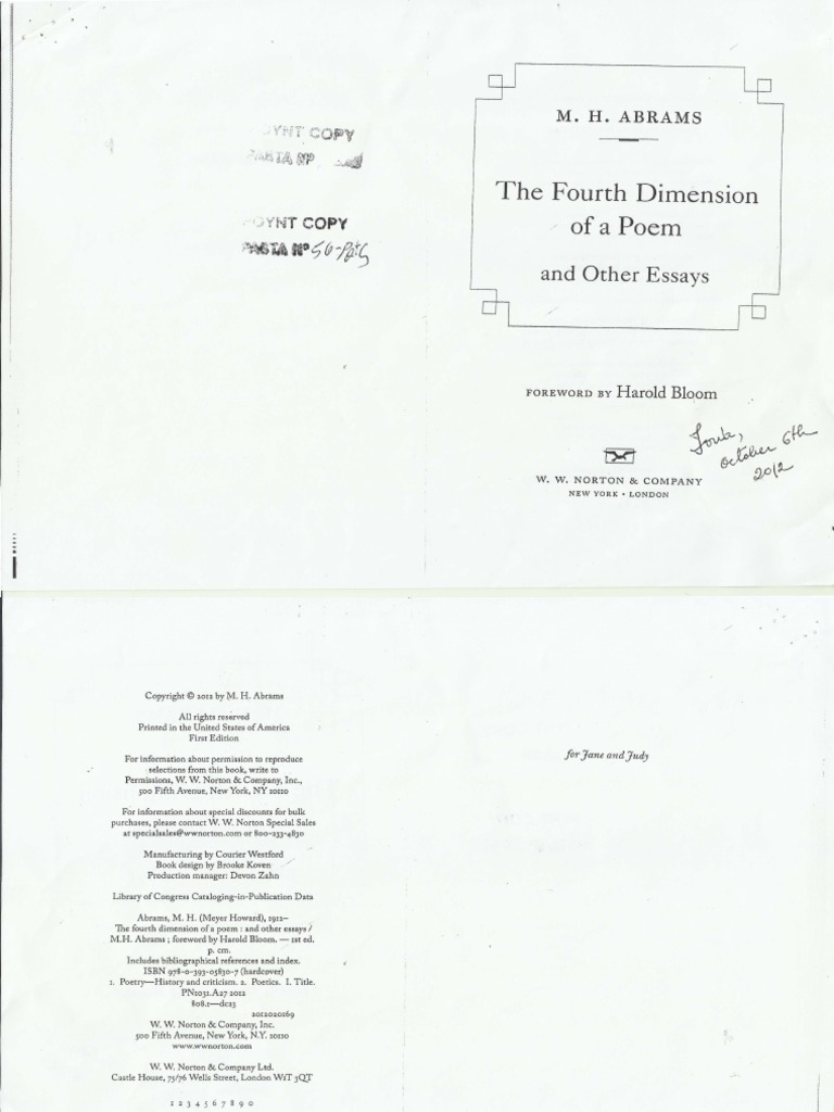 ABRAMS M H The Fourth Dimension of A Poem | PDF | Poetry